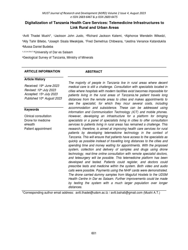 Digitalization of Tanzania Health Care Services--Telemedicine ...