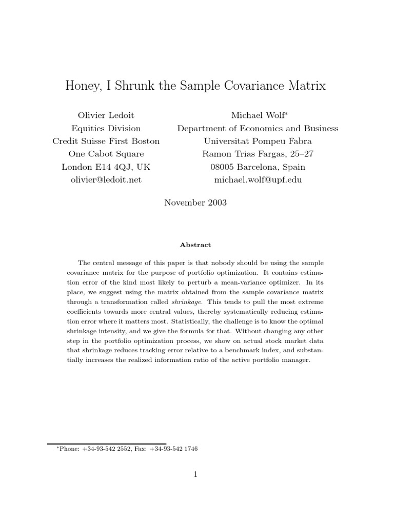 Honey I Shrunk The Sample Covariance Matrix Pdf