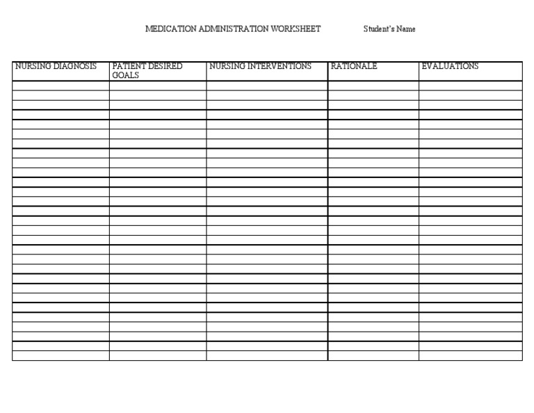 Medication Administration Worksheet Template | PDF