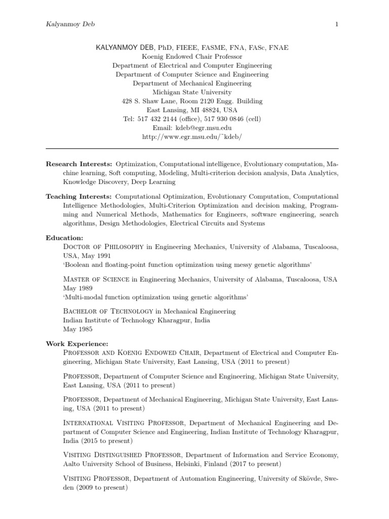 Deb Resume | PDF | Mathematical Optimization | Computer Science