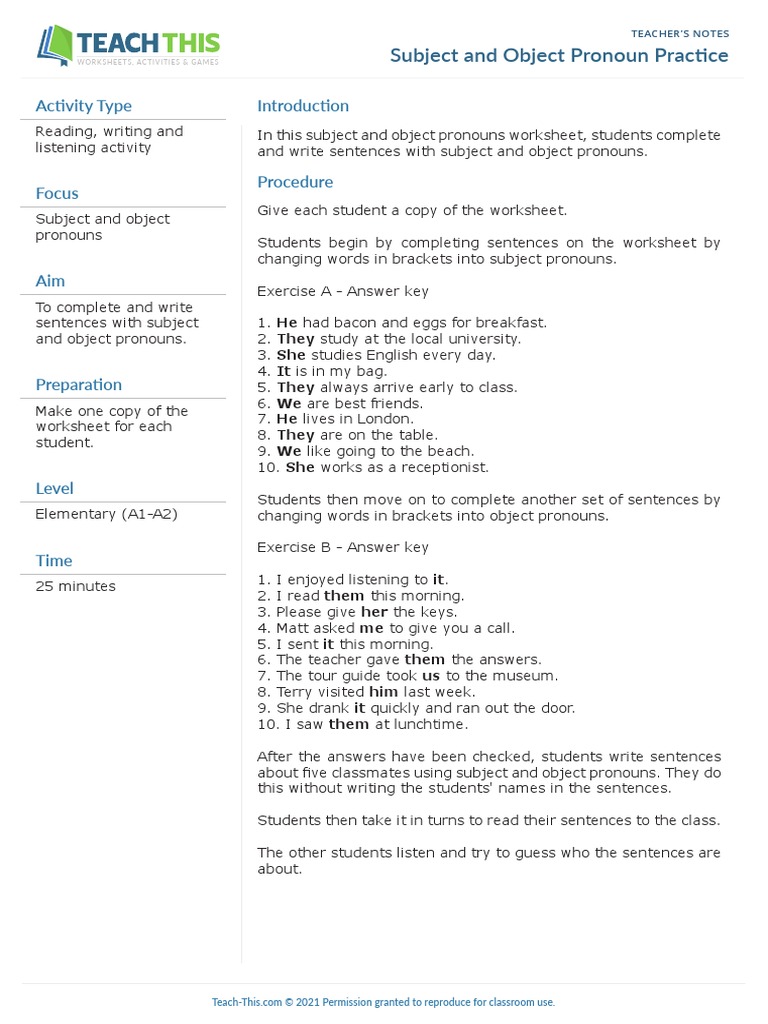subject-object-pronoun-practice | PDF