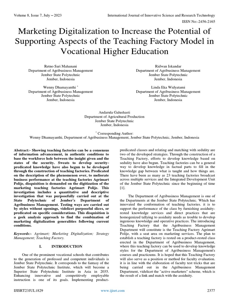Marketing Digitalization To Increase The Potential of Supporting Aspects of The Teaching Factory ...