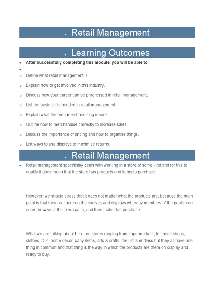 Retail Managment Course | PDF
