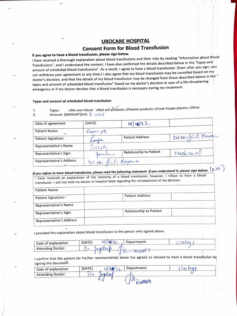 02 Blood Transfusion Consent Form Uro | PDF