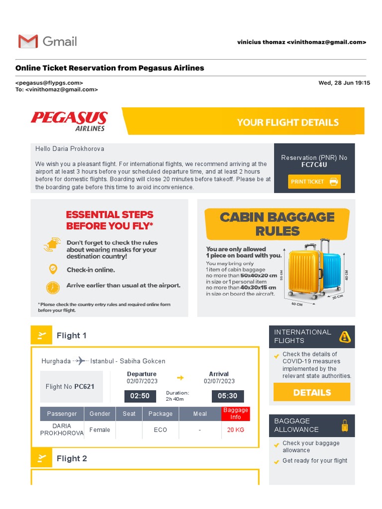 Online Ticket Reservation From Pegasus Airlines | PDF