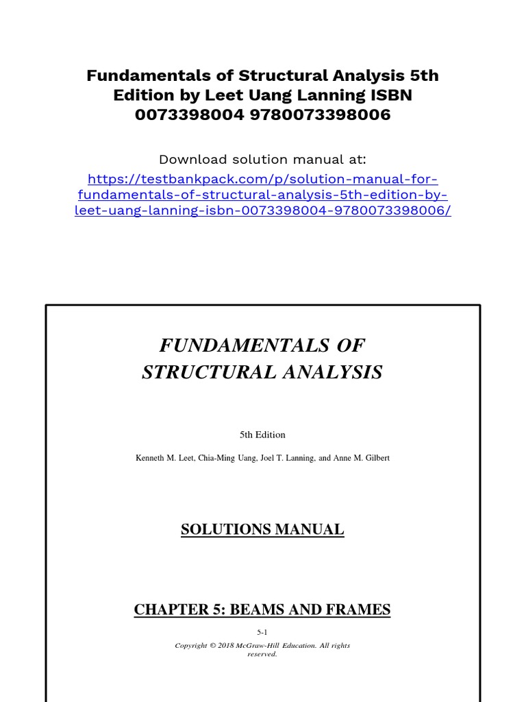Fundamentals of Structural Analysis 5th Edition Leet Solutions Manual 1 | PDF