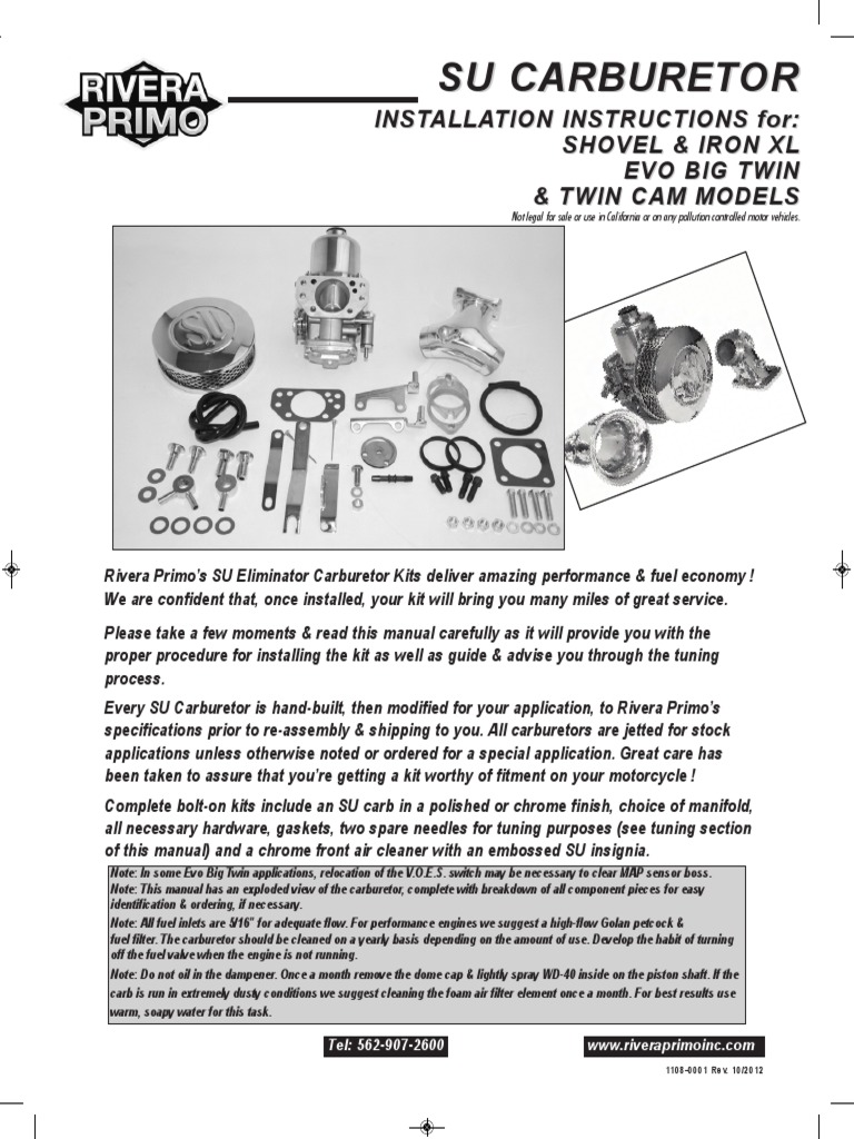 SU Carburetor Installation Instructions For Shovel & Iron XL Evo Big ...