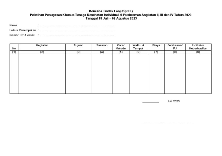 Format RTL Peserta NSI | PDF