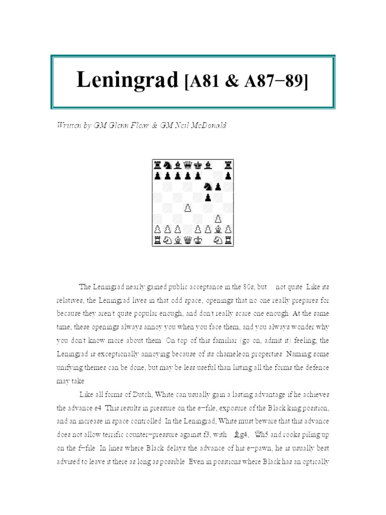 Glenn Flear & Neil McDonald - Leningrad [A81, A87-89] | PDF | Chess ...