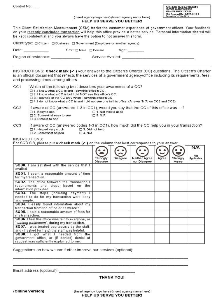 ARTA MC 2022 05 - Annex A. CSM Questionnaire | PDF