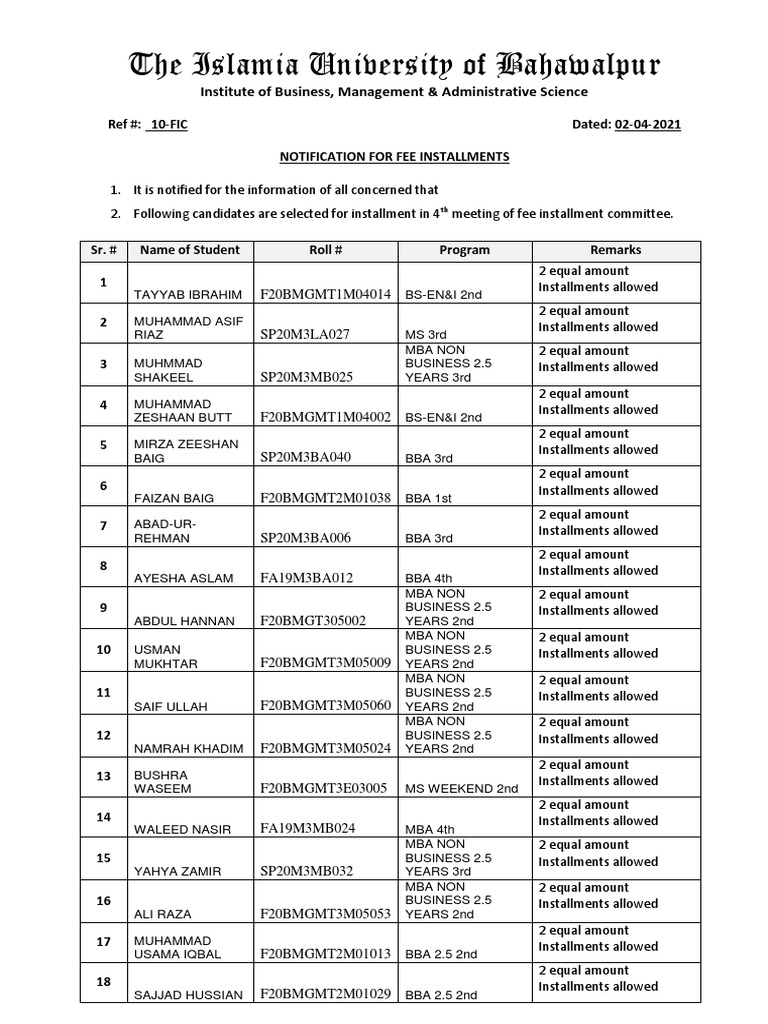 Fee Installments 09 Notification | PDF