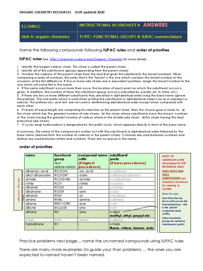 IUPAC Nomenclature Practice Worksheet | PDF | Chemical Substances ...