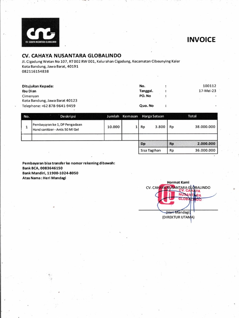 Contoh Invoice Manual | PDF