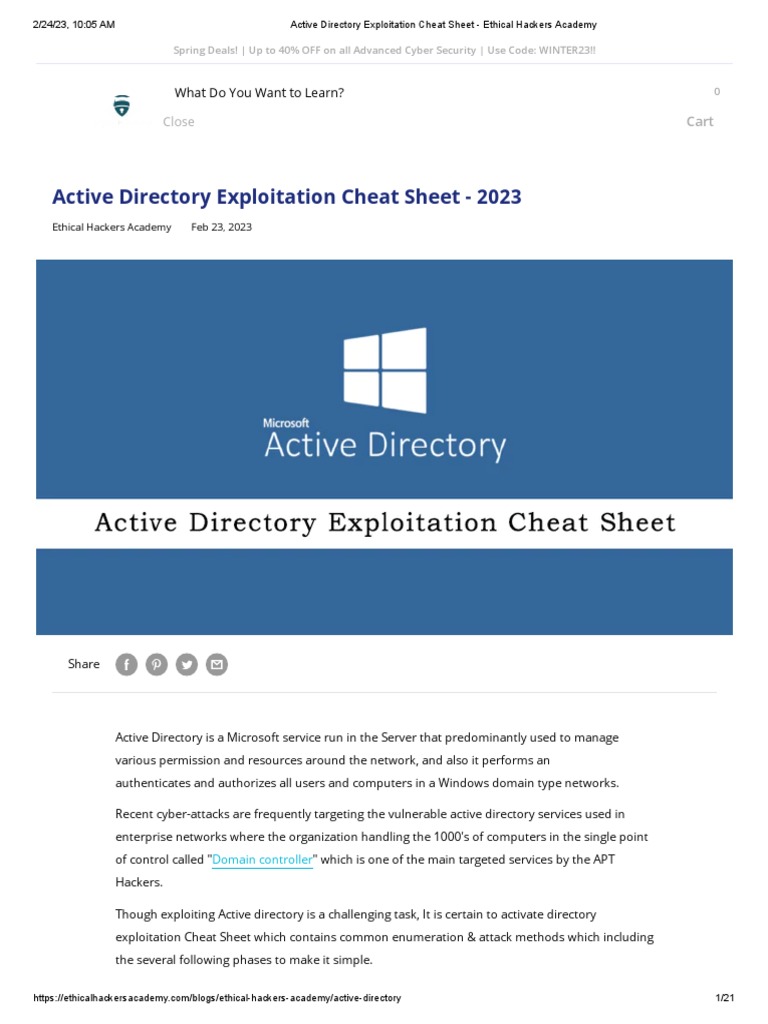 Active Directory Exploitation Cheat Sheet - Ethical Hackers Academy | PDF