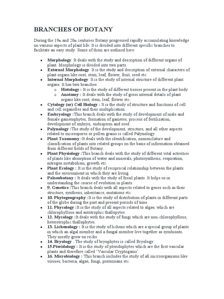 Branches of Botany | PDF | Botany | Plants