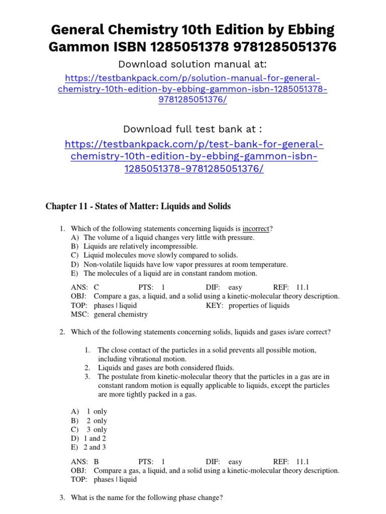 General Chemistry 10th Edition Ebbing Test Bank PDF 1 | PDF | Science ...