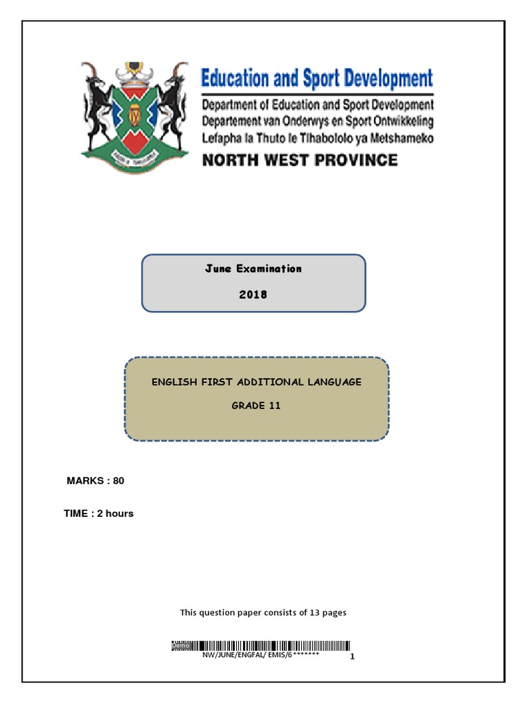 English GR 11 FAL Paper 1 1 | PDF
