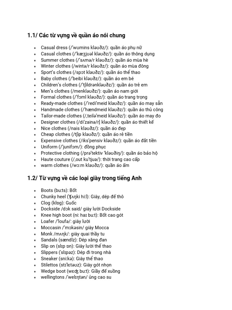 CLothing Vocabulary | PDF