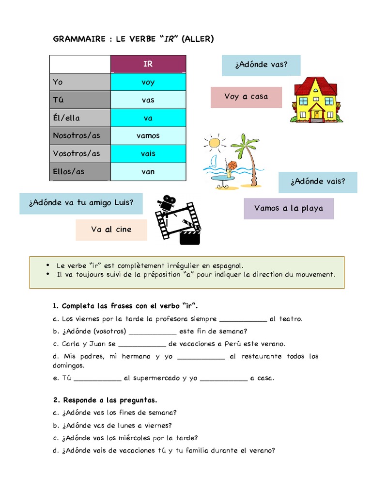 Ejercicios del verbo "ir" en español | PDF