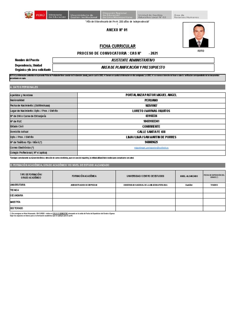 V5 Anexo 01 Ficha Curricular | PDF