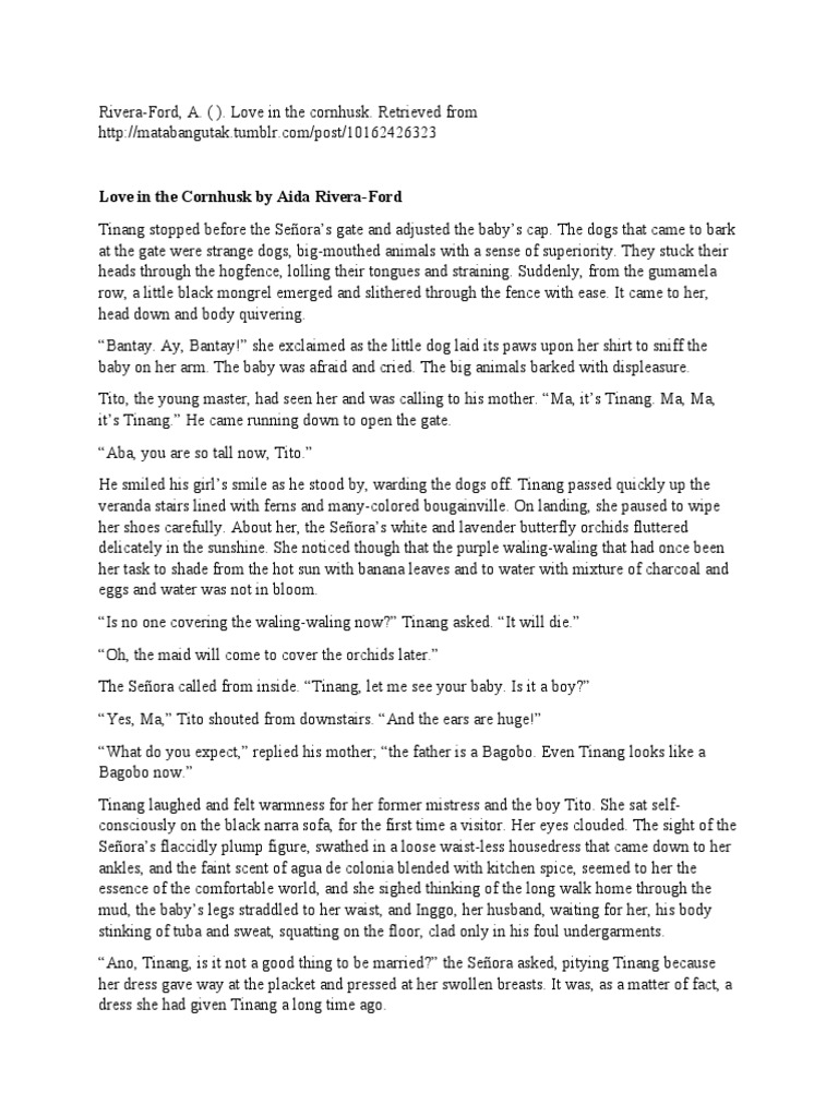 Love in The Cornhusk by Aida Rivera-Ford | PDF