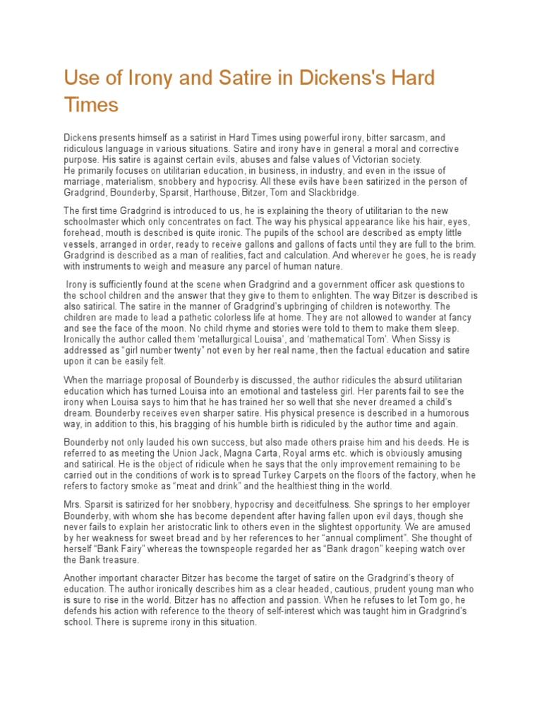 Irony and Satire in Dickens's Hard Times | PDF | Classics