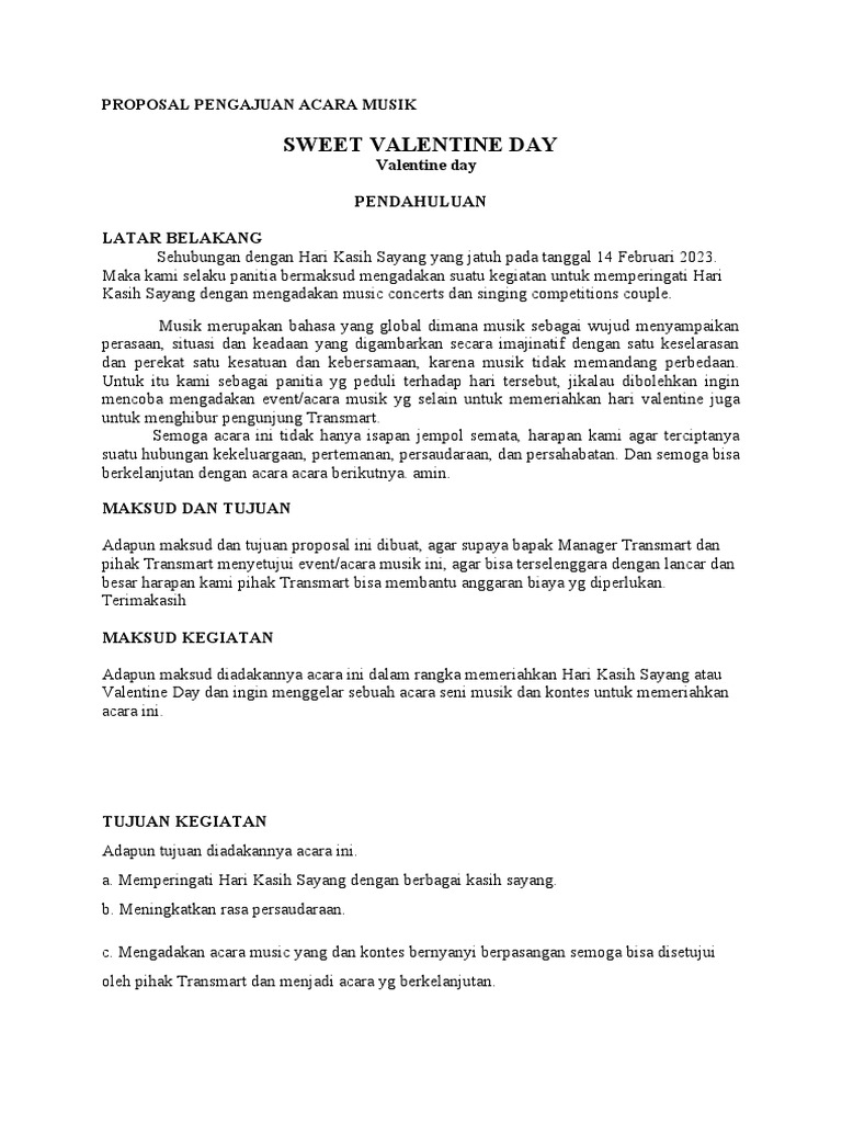 Proposal - Pengajuan - Acara Musik - KLMPK 2 | PDF | Kajian Bahasa ...