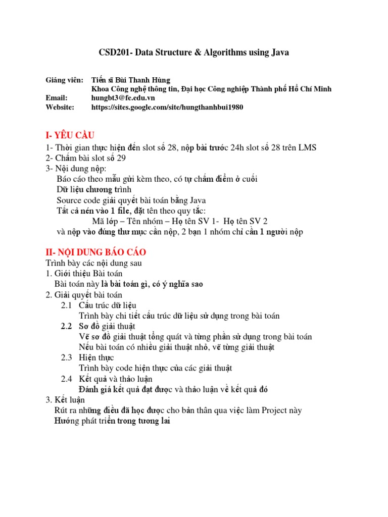 CSD201-Data Structure & Algorithms using Java: I- Yêu Cầu | PDF