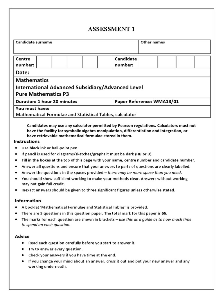Pure Mathematics P3 Exam | PDF