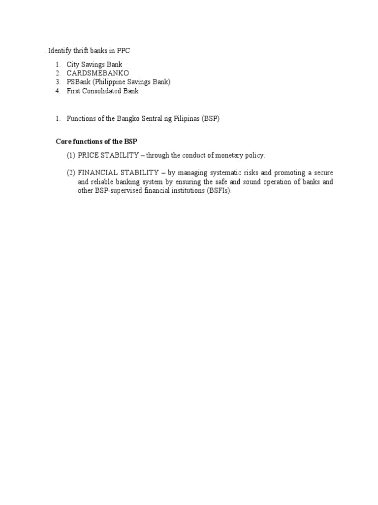 Thrift Banks in PPC and BSP Functions | PDF