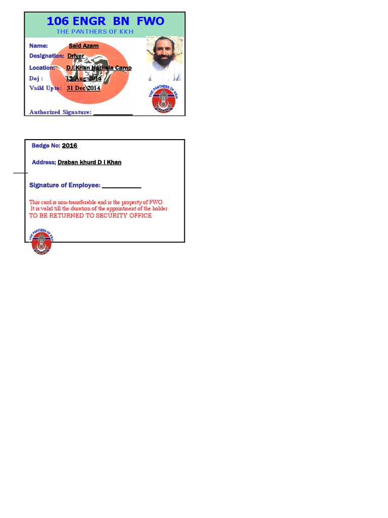 FWO Employee Card for Said Azam | PDF