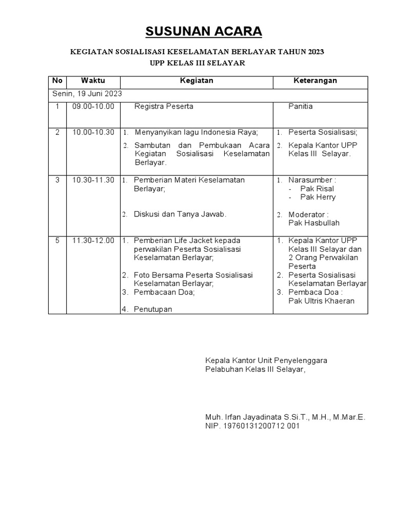 Susunan Acara Kegiatan | PDF