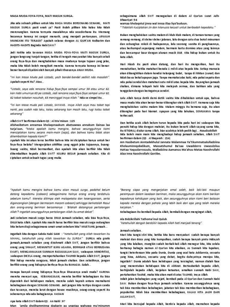 Muda Foya-Foya Mati Masuk Surga | PDF