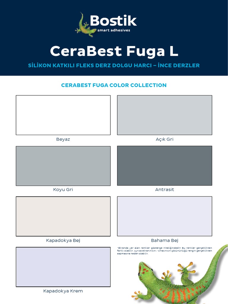 Color Chart Bostik Cerabest Fuga l Renk Kartelas | PDF
