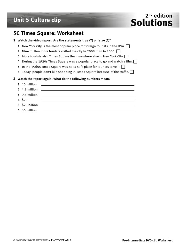 5C Culture Clip Worksheet, Key, Script | PDF | Leisure | Service Industries
