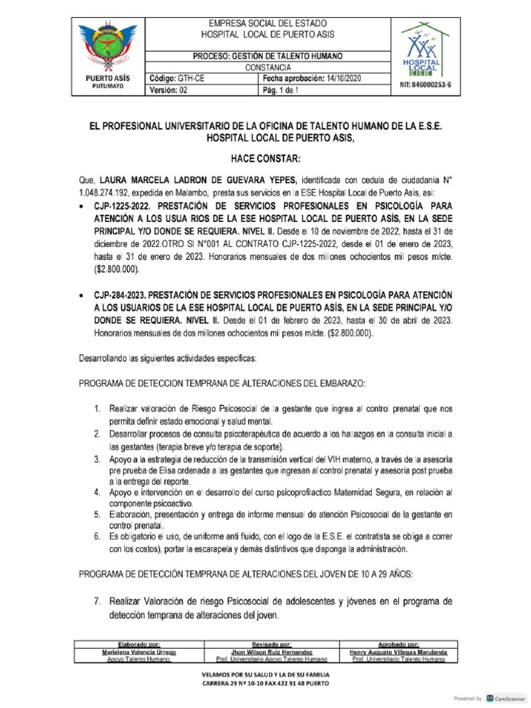 Certificado Puerto Asis | PDF