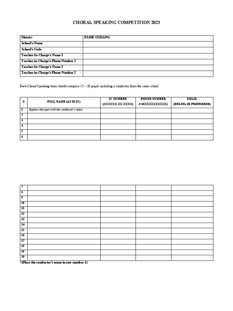 Template For Choral Speaking Competition | PDF
