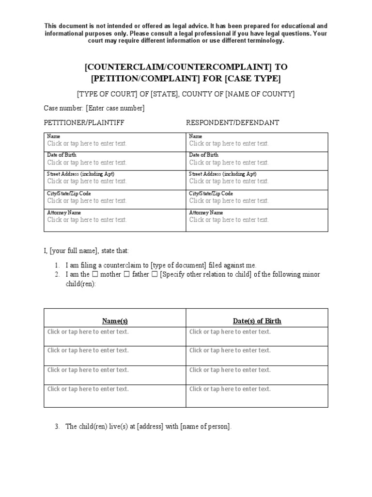 Custody Counterclaim Template | PDF