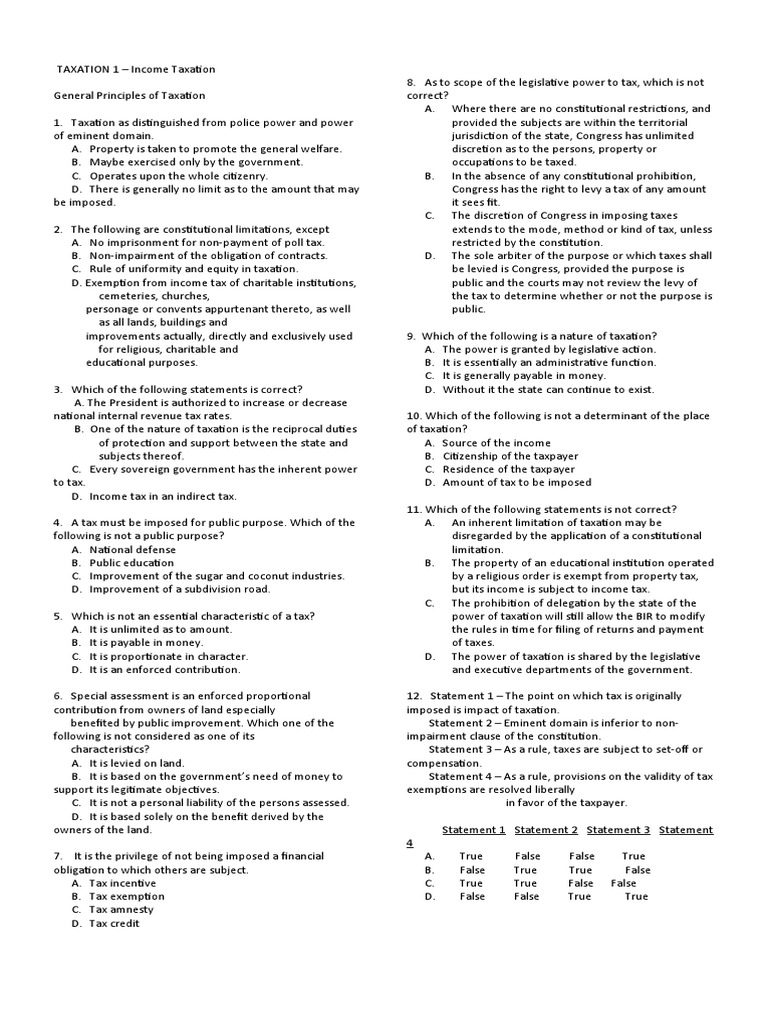 Principles of Income Tax Test Bank No Answer | PDF | Taxes | Taxpayer