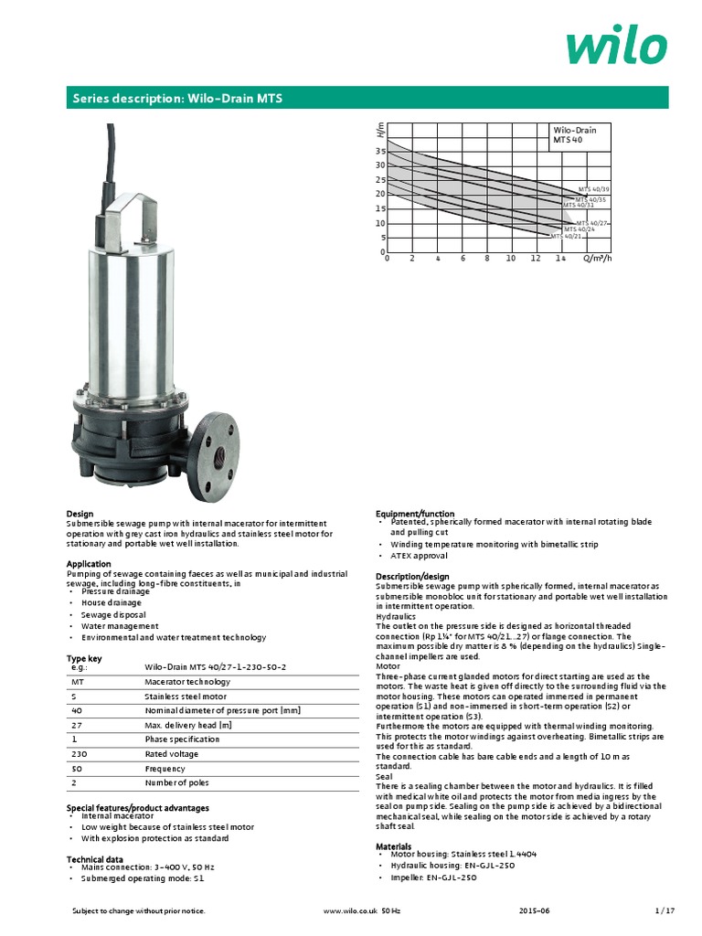 Wilo Drain Mts | PDF | Mains Electricity | Pump