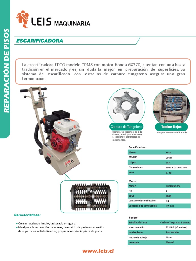 Ficha Técnica Escarificadora CPM-8 EDCO | PDF | Materiales