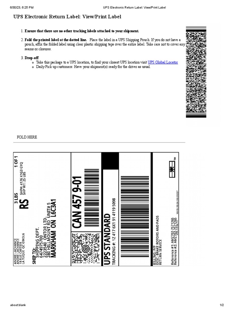 UPS Electronic Return Label: View/Print Label | PDF