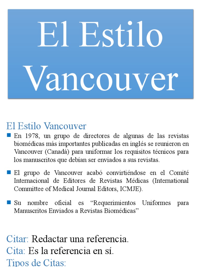 Guía de Citación Estilo Vancouver | PDF