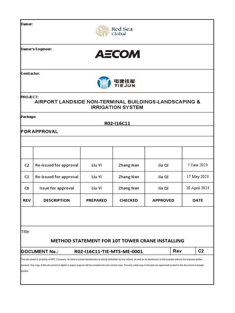 Method Statement For 10t Tower Crane Installing | PDF
