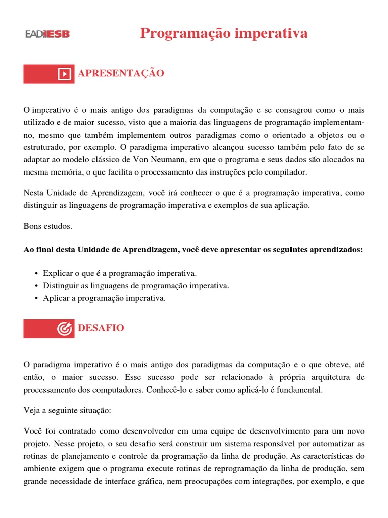 Aula 03 - Programação Imperativa | PDF