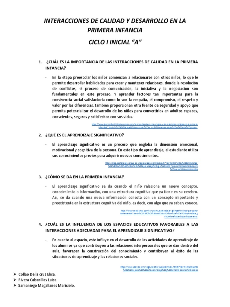 Semana 15 - Interacciones de Calidad y Desarrollo en La Primera Infancia | PDF | Aprendizaje ...