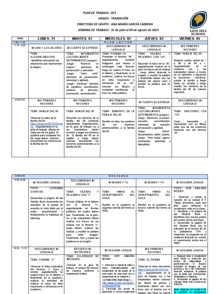 Lhs 2023 Plan de Trabajo Transicion 023 | PDF | Lingüística | Comunicación humana