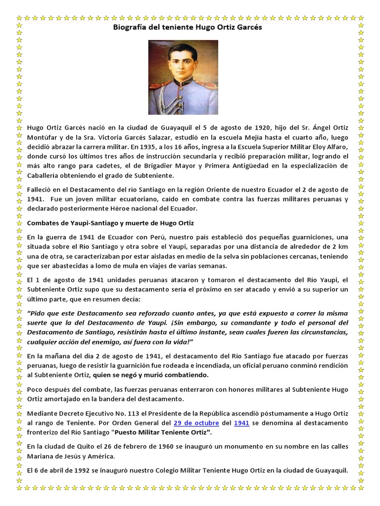 Biografía del Teniente Hugo Ortiz Garcés.. | PDF | Militar | Conflictos
