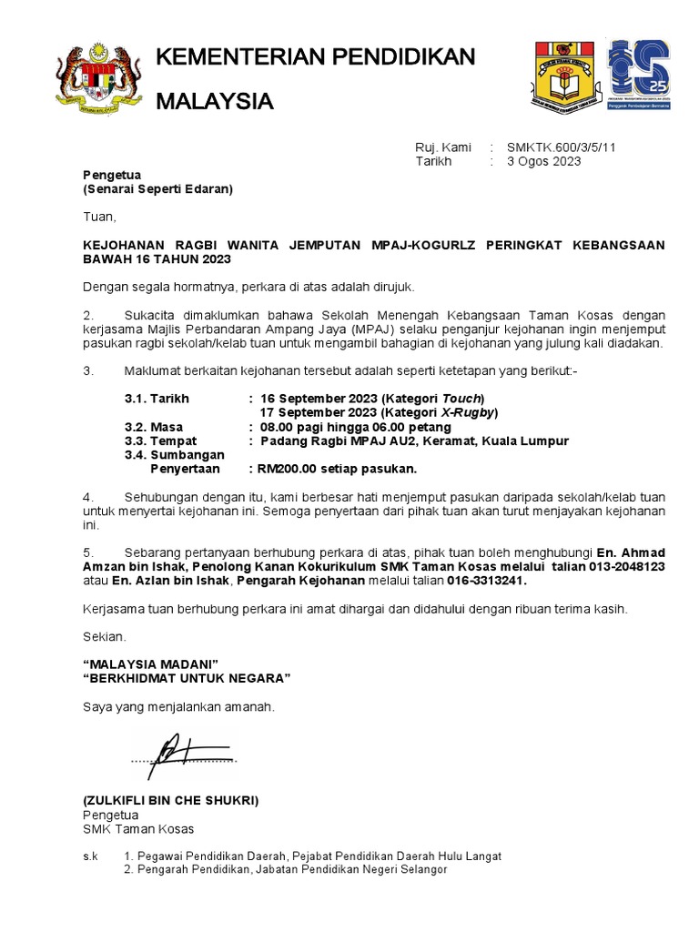 Surat Jemputan Sekolah 2023 | PDF