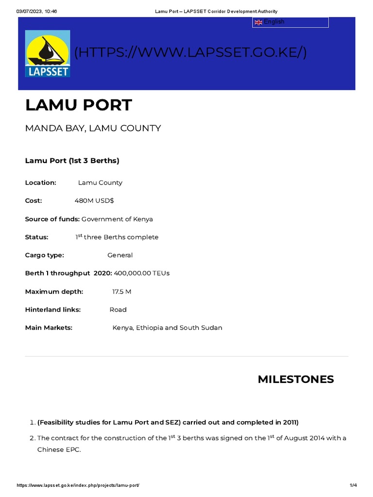 Lamu Port - LAPSSET Corridor Development Authority | PDF